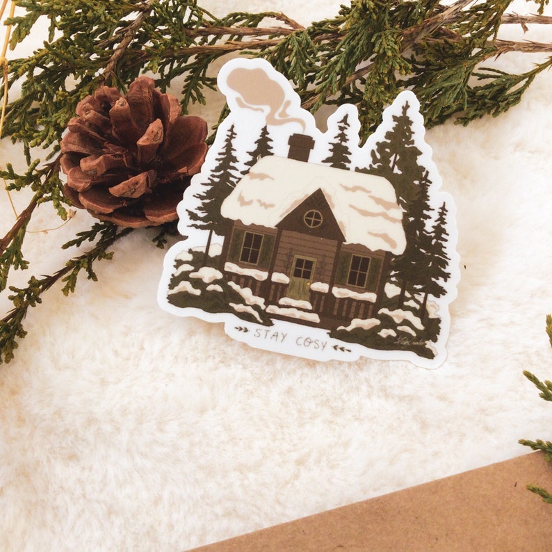 Cozy Cabin 3x3 in Sticker Christian Winter Woodland - Etsy