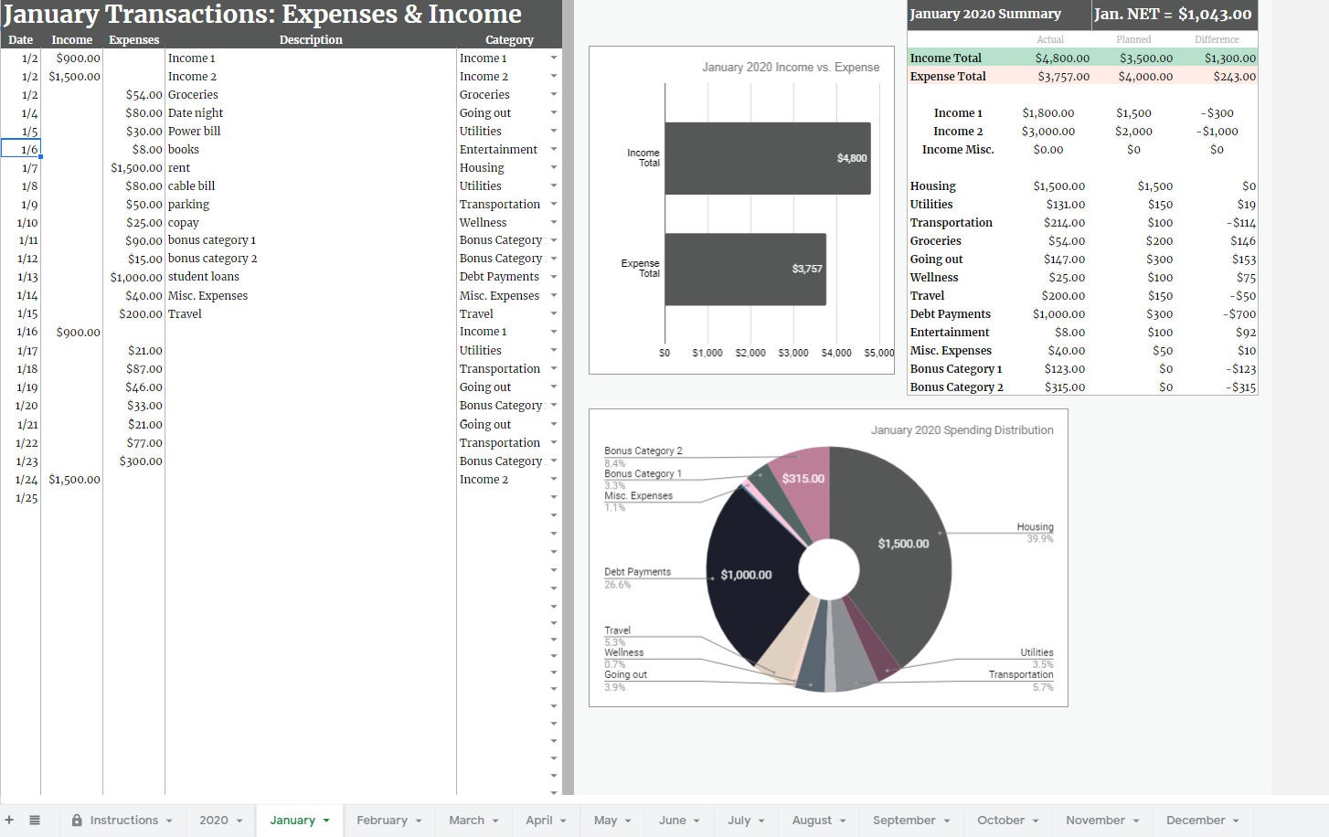 Minimalist Budget Template for Digital Download Excel, Google Personal ...
