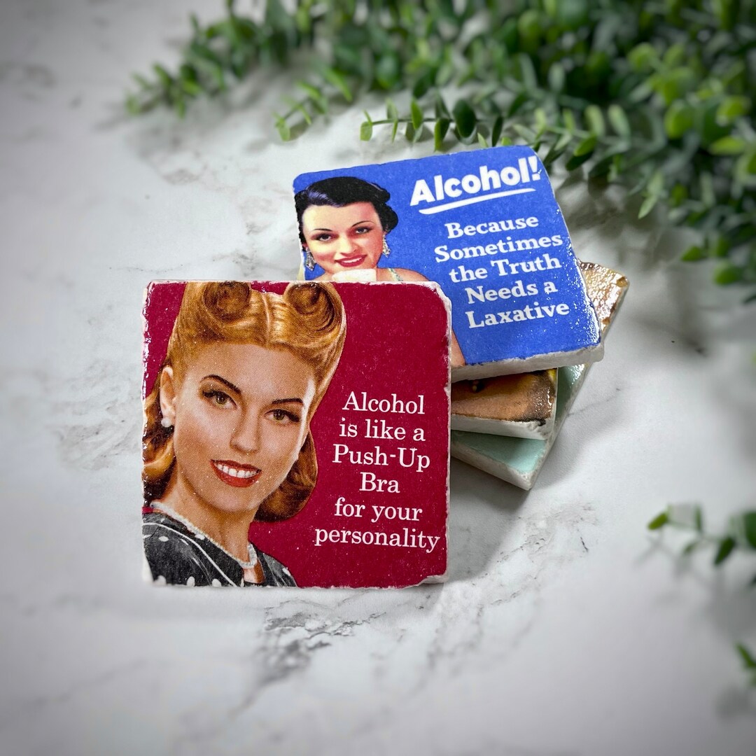 Set of 4 Tumbled Marble Coasters Fun Sassy Retro Protect - Etsy