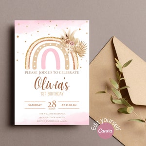 Boho Rainbow Editable Rainbow Invite|printable Rainbow Birthday|girls ...