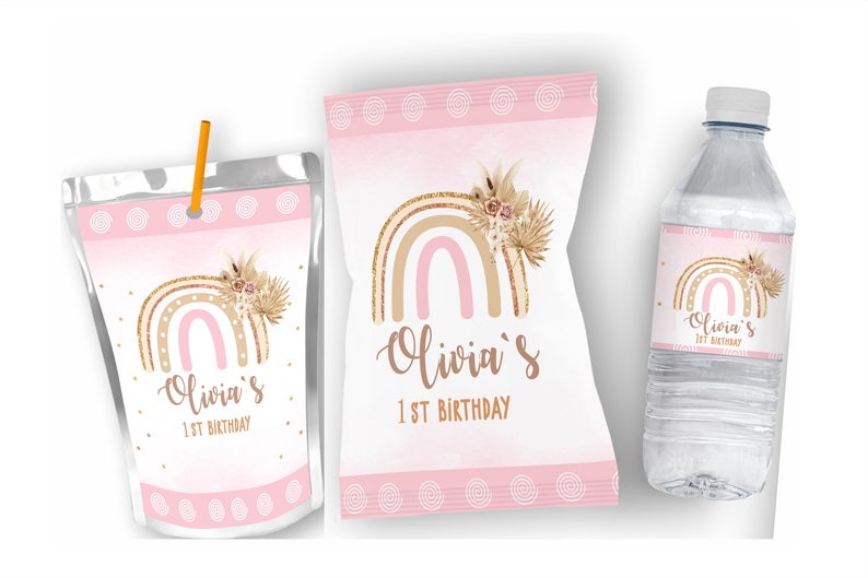 BUNDLE Rainbow Boho Chip or Snacks Bag Water Bottle Label - Etsy