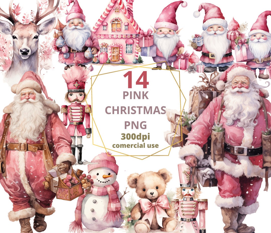Pink Christmas Watercolor Clipart Santa Claus Pink Pink - Etsy