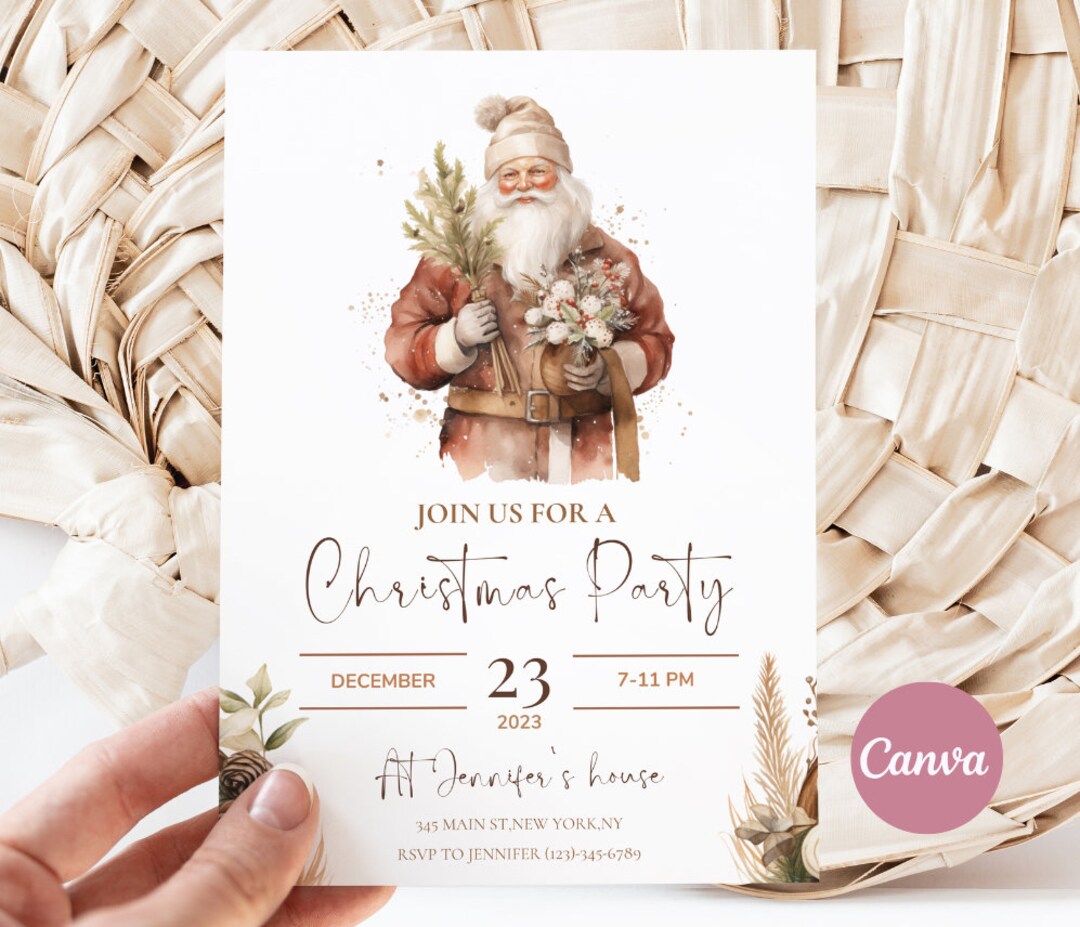 Editable Neutral Boho Christmas Party Invitation Christmas Party Invite ...