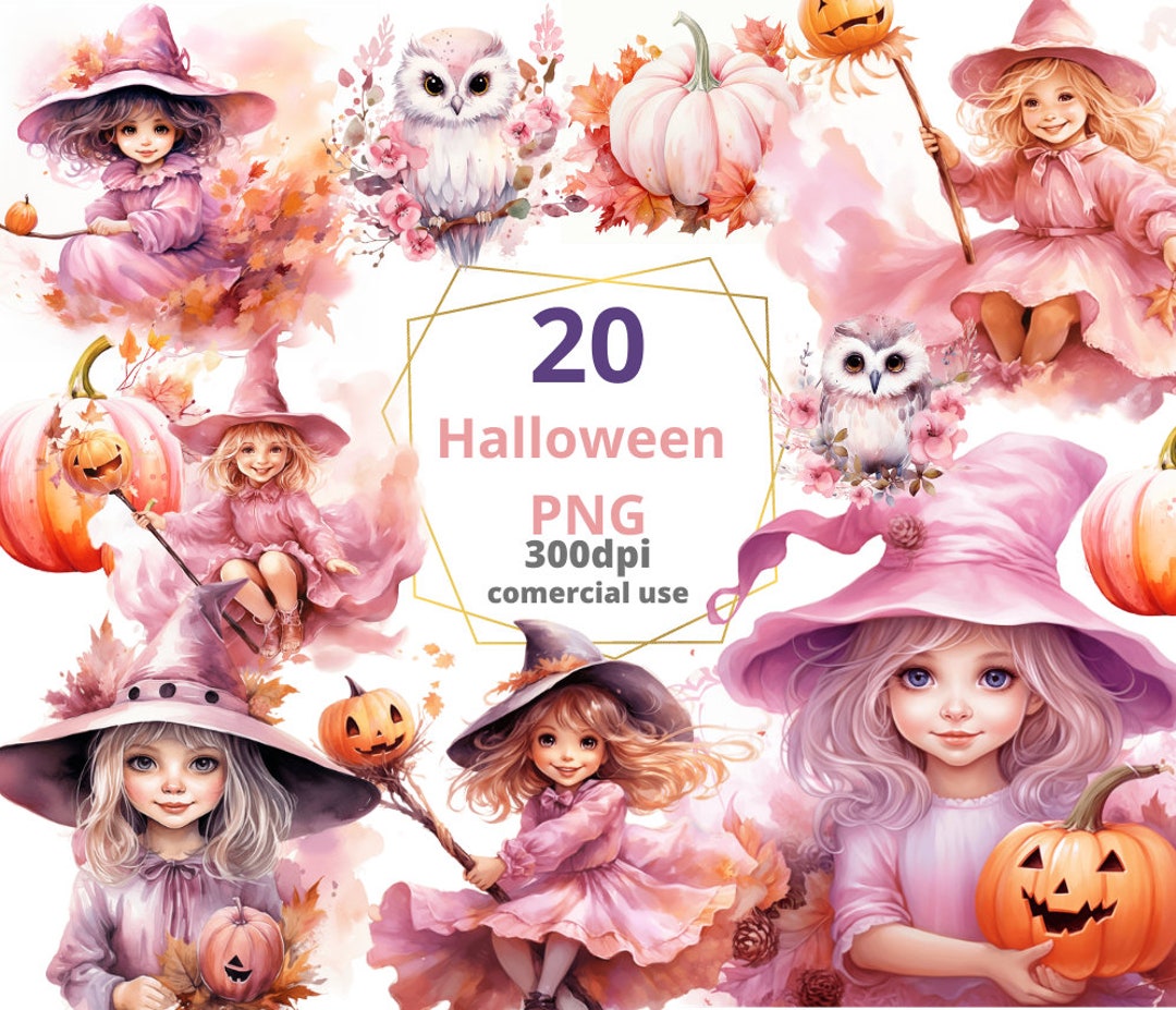 Pink Halloween Bundle Clipart, Pink Witches, Pink Pumpkin, Transparent ...