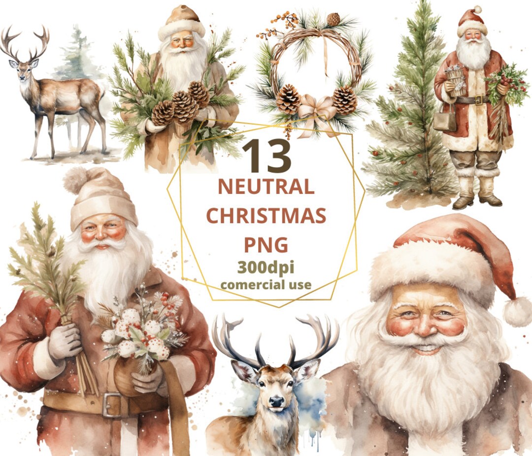 Neutral Christmas Watercolor Clipart, Santa Claus Neutral PNG ...