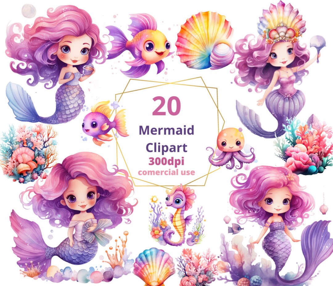 Mermaid Purple Pink Mermaid Png Mermaid Watercolor Scrapbook Junk Journal Paper Crafts