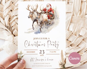 Editable Neutral Boho Christmas Party Invitation Christmas Party Invite ...