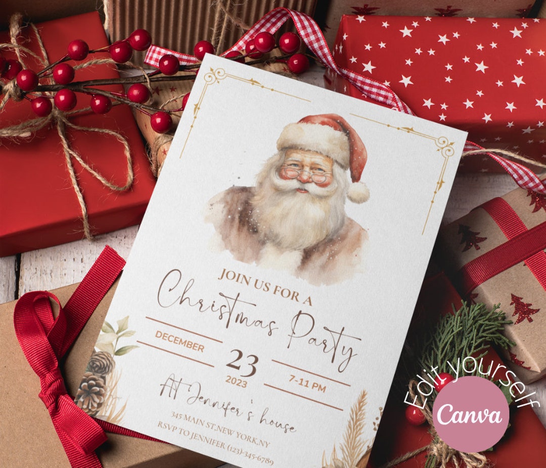 Editable Neutral Boho Christmas Party Invitation Christmas - Etsy