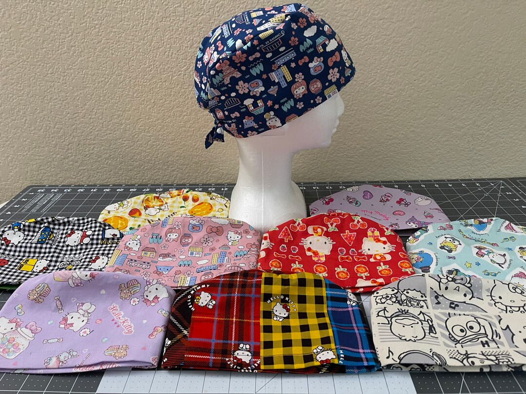 Pt2 Japan Exclusive Prints Scrub Cap Hat Kitty Cat Handmade Adjustable ...