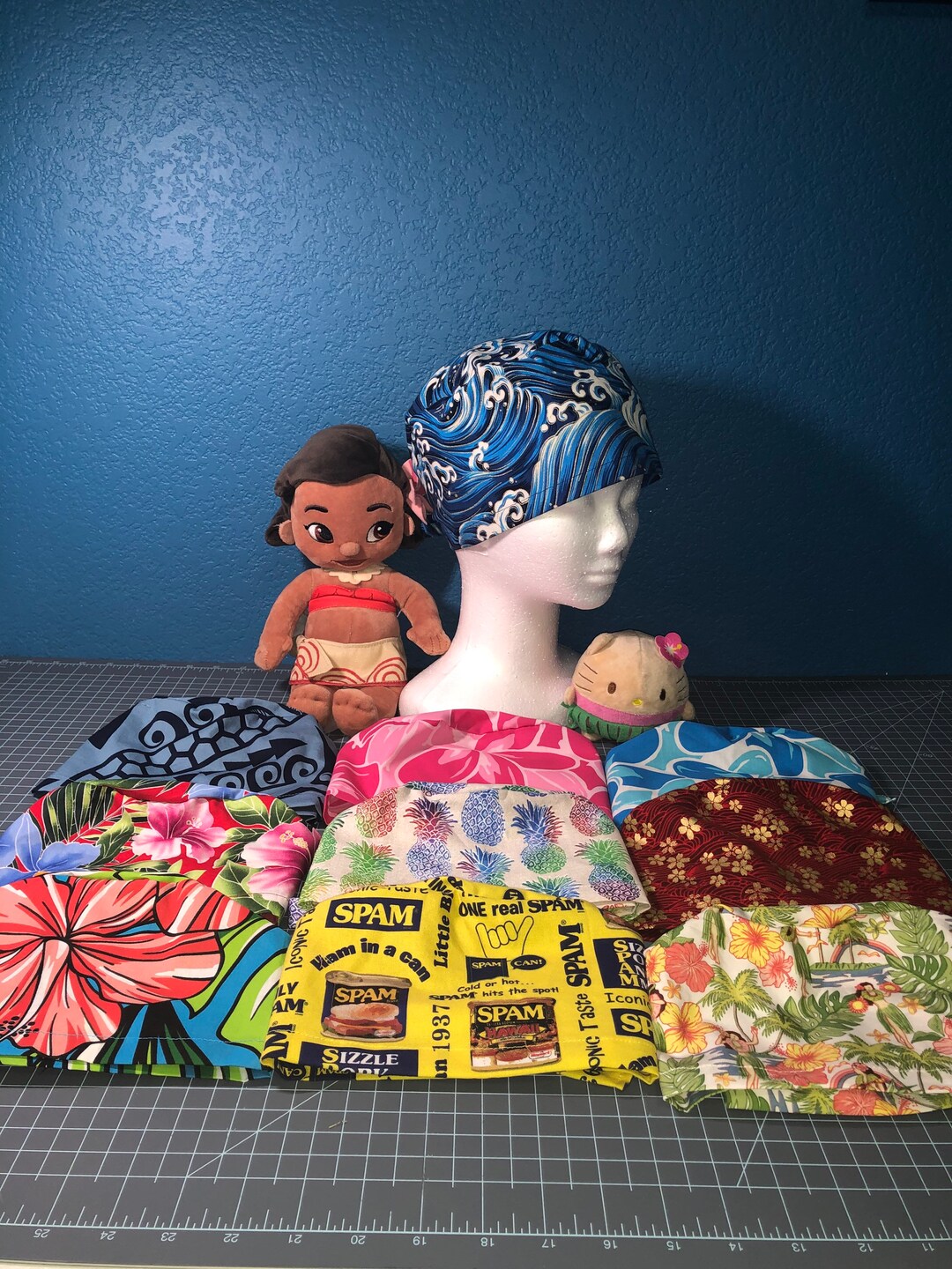 Hawaiian PT2 Scrub Hat Cap Poly Tribal Plumeria Hibiscus Pineapple SPAM ...