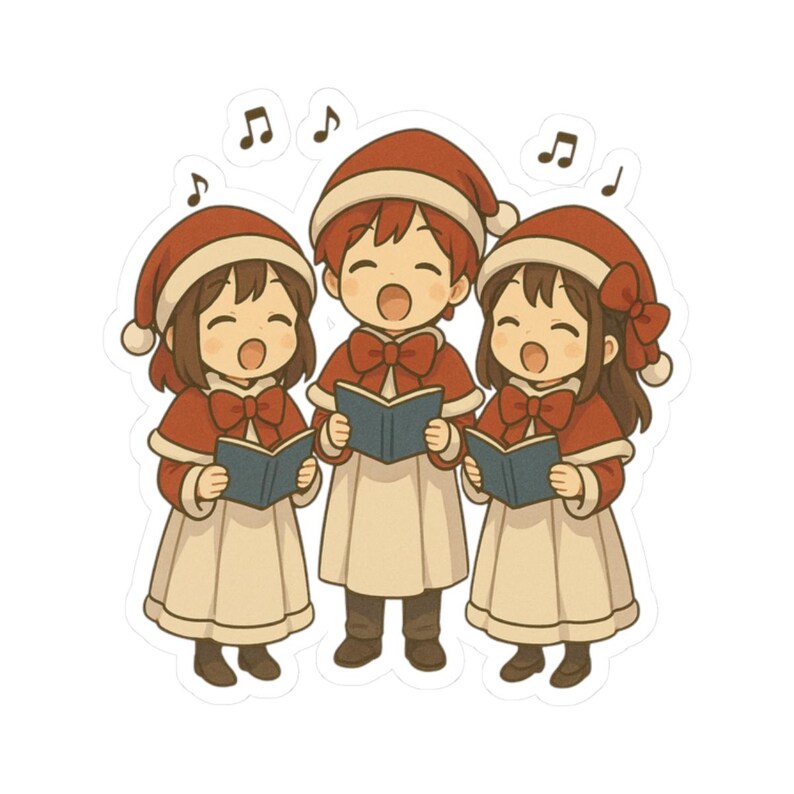 Carolers Singing Holding Songbooks Festive Attire Christmas Sticker ...