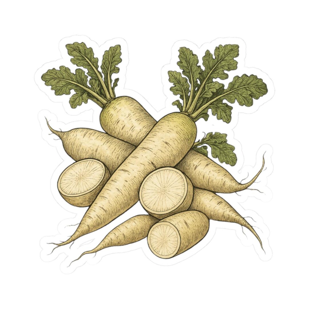 Radishes Leaves Sliced Sections Botanical Illustration Plant Sticker ...