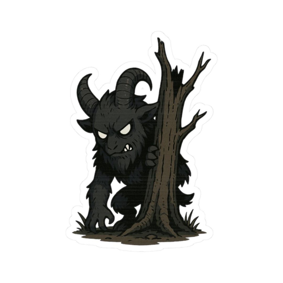 Horned Creature Peering Behind Tree Claws Fierce Monster Sticker | Cute ...