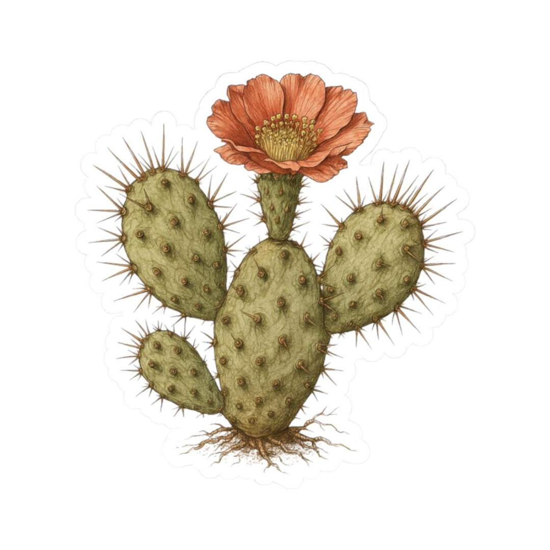 Cactus With Blooming Pink Flower and Roots Visible Plant Sticker | Cute ...