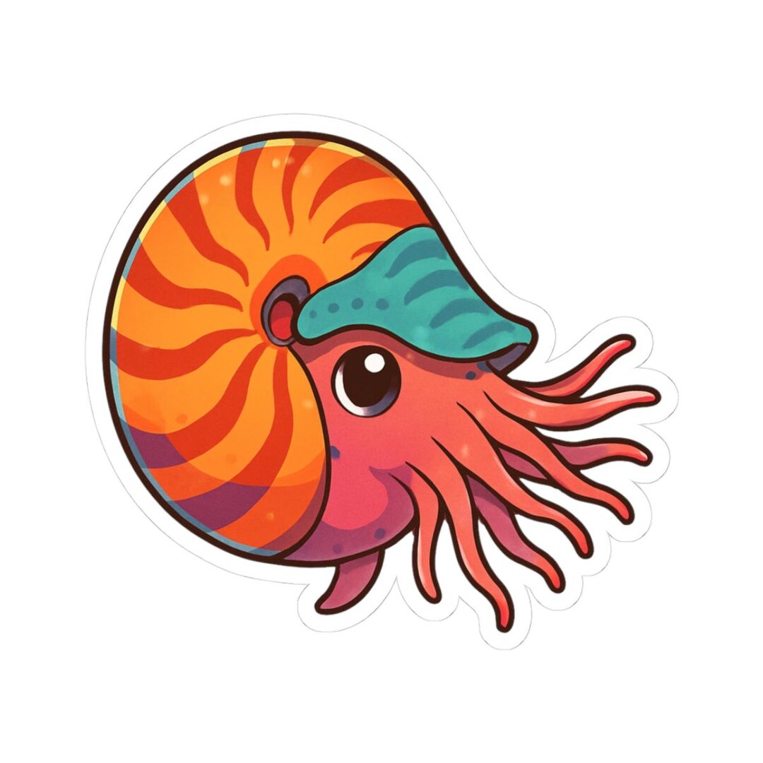Cute Nautilus Cartoon Cephalopod Marine Life Art Sticker | Biopunk ...