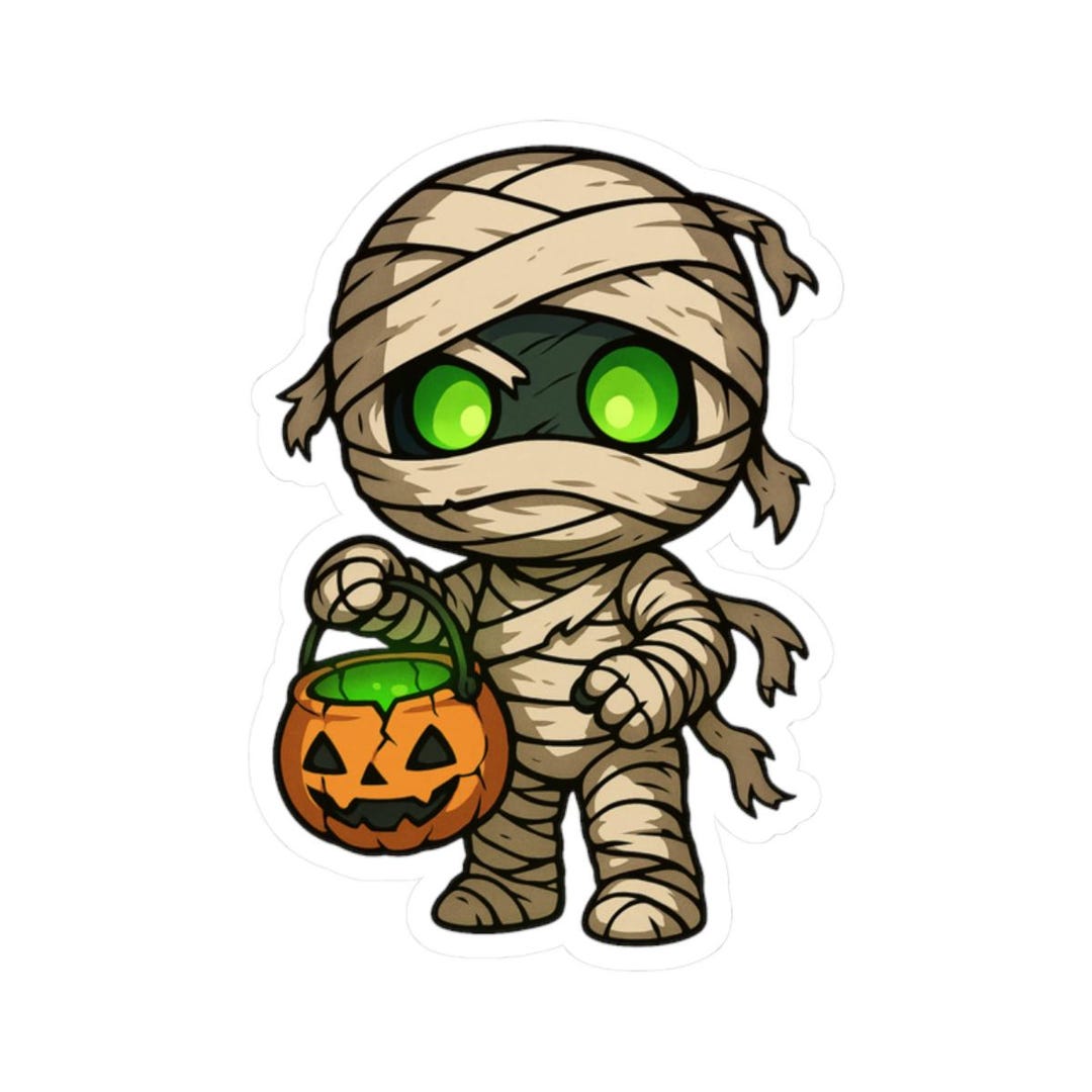 Mummy Jack-o'-lantern Pumpkin Pail Glowing Eyes Halloween Sticker ...