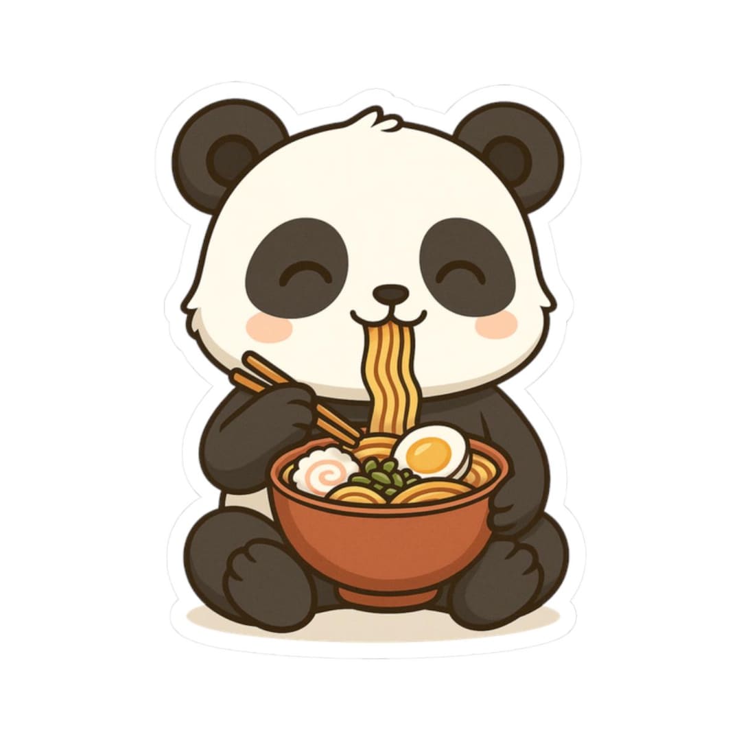 Kawaii Panda Eating Ramen Anime Noodles Art Animal Sticker | Cute Funny ...