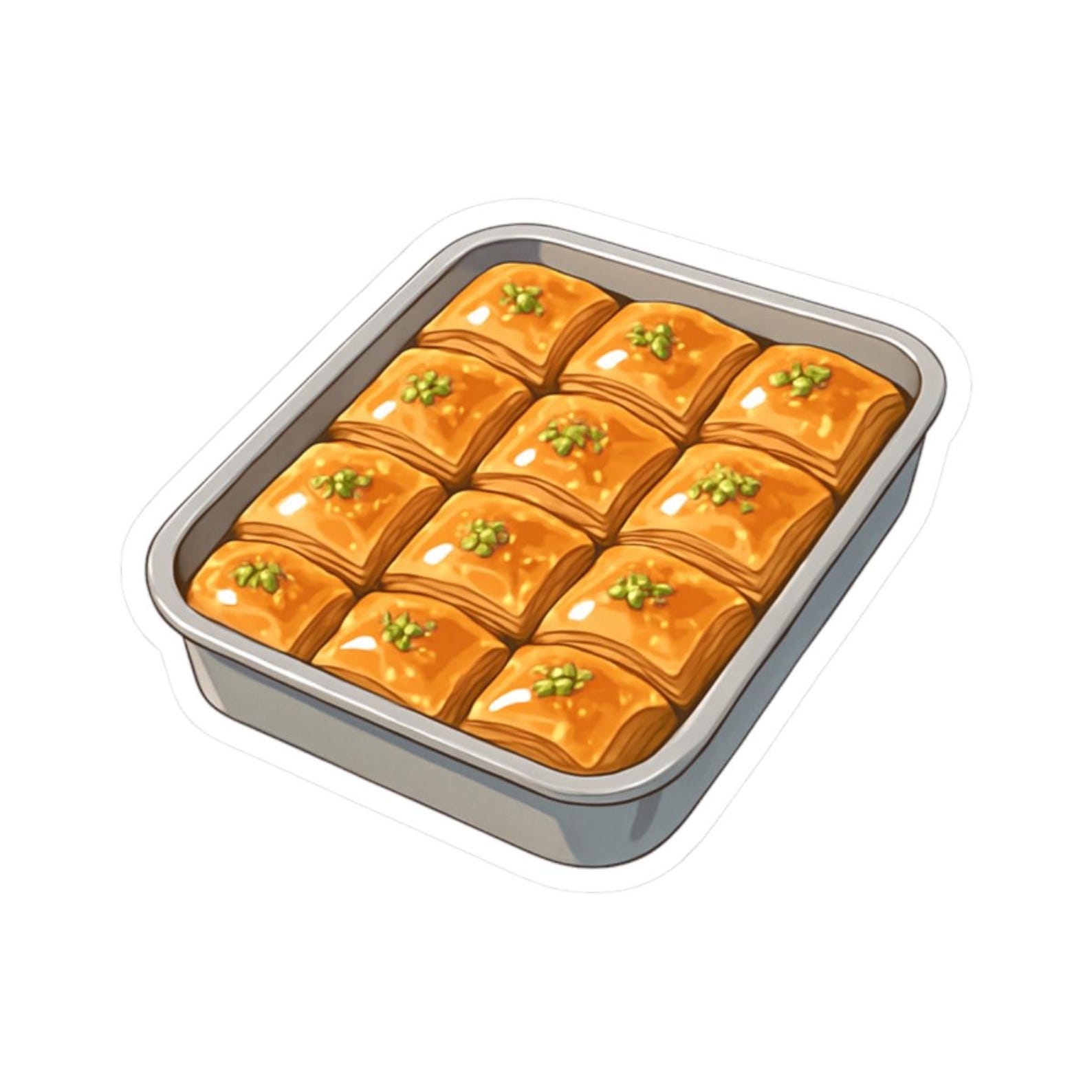 Golden Pastry Squares Pistachio Garnish Baking Tray Food Sticker | Cute ...
