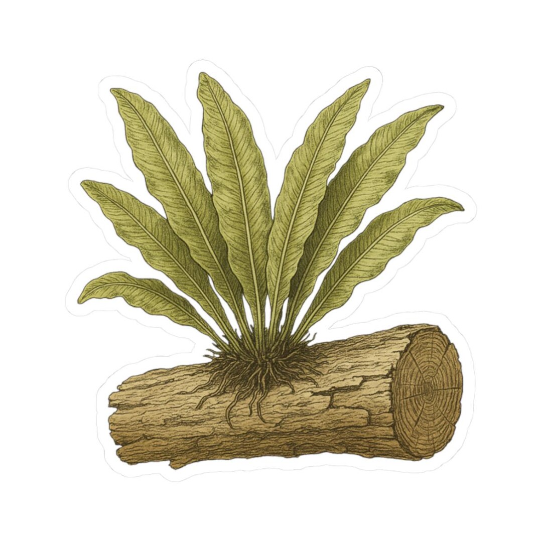 Fern Growing From Log With Detailed Fronds and Roots Plant Sticker ...