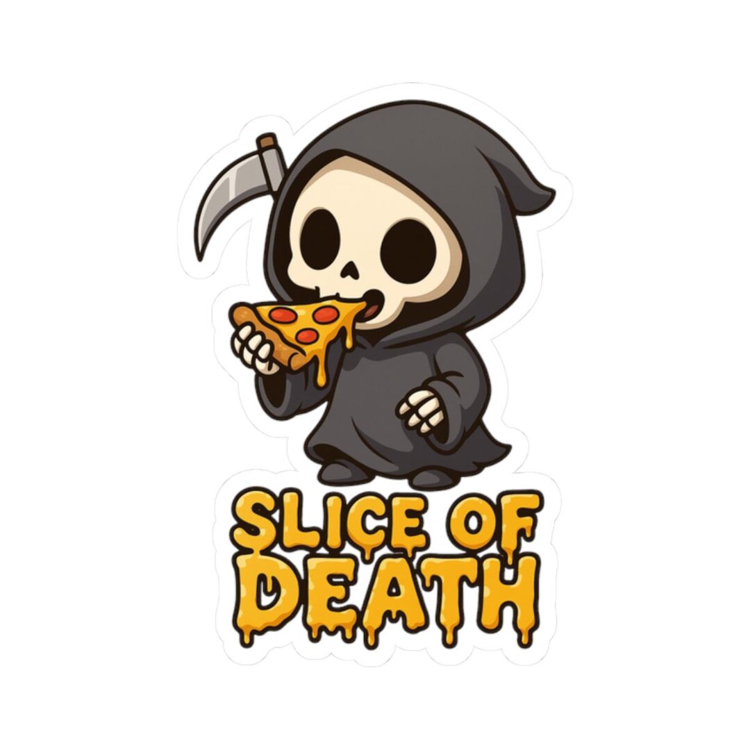 Grim Reaper Eating Pizza Anime Design Halloween Sticker | Cute Funny ...