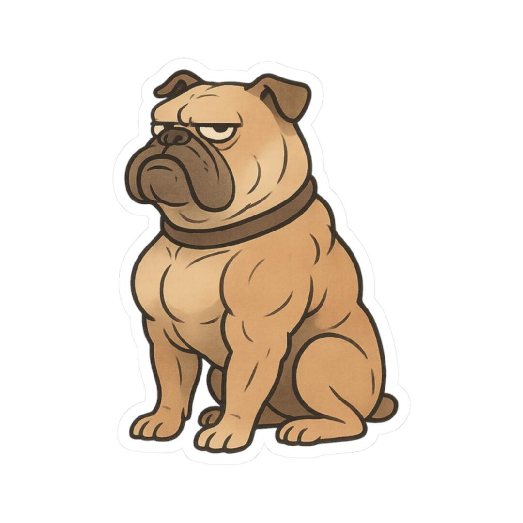 Stoic Muscular Bulldog Cartoon Character Dog Sticker | Cute Funny ...