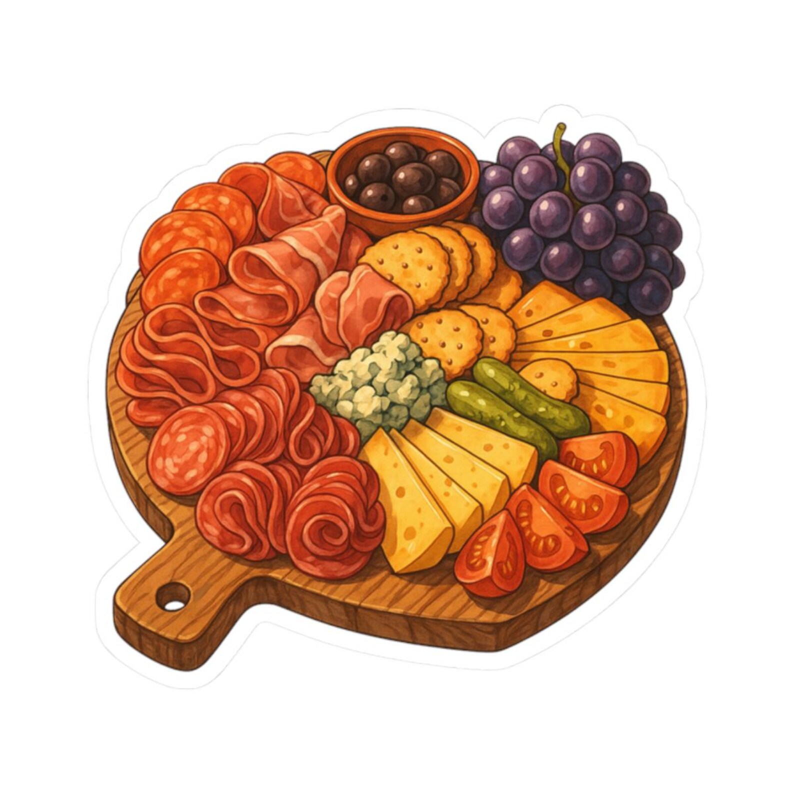 Charcuterie Board Cheeses Grapes Olives Crackers Pickles Tomatoes Food ...