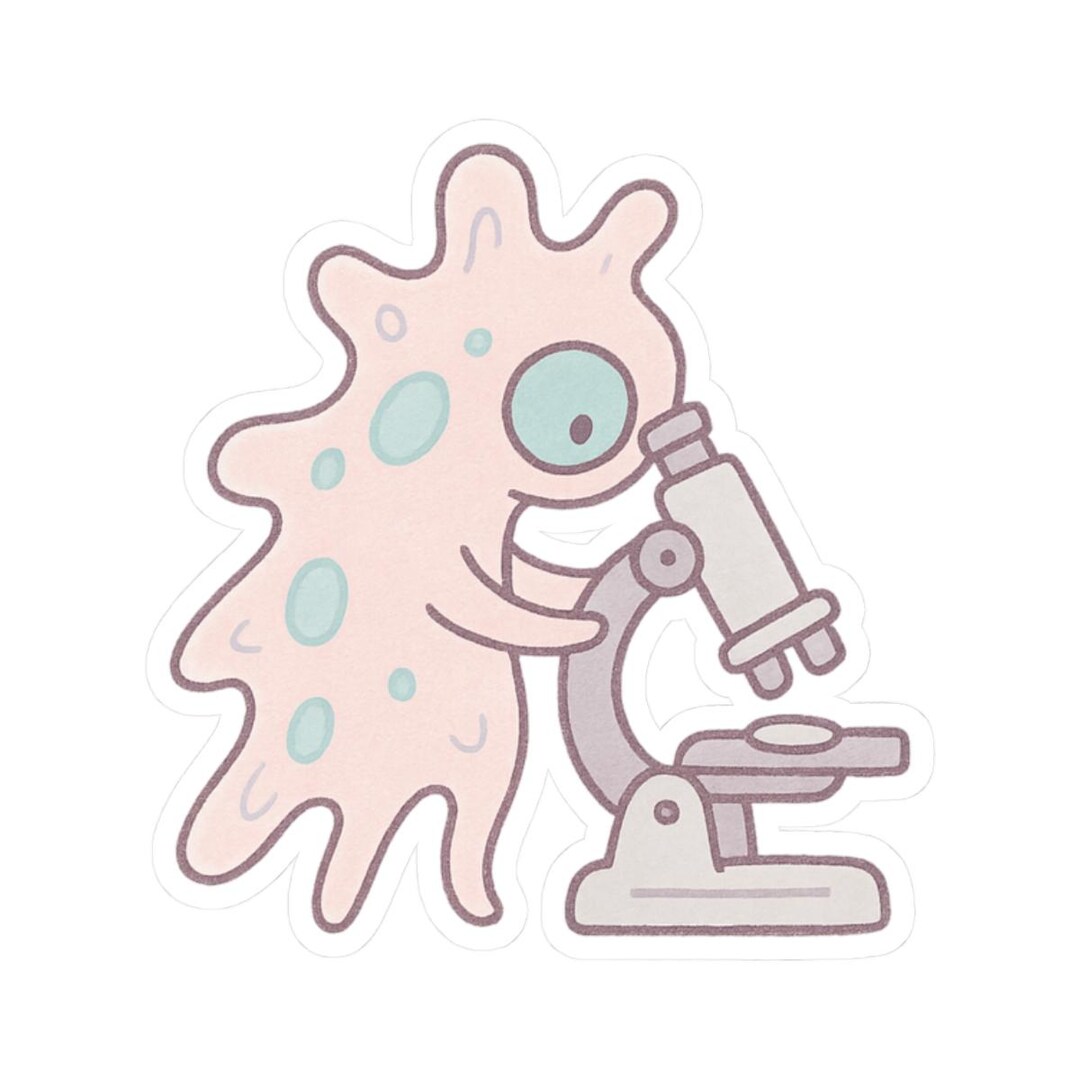 Cute Amoeba Scientist Cartoon Microscope Science Sticker | Cute Funny ...