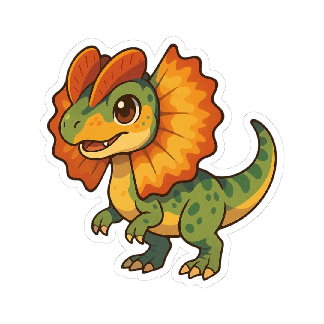 Cartoon Dilophosaurus Dinosaur Cute Prehistoric Sticker | Biopunk ...