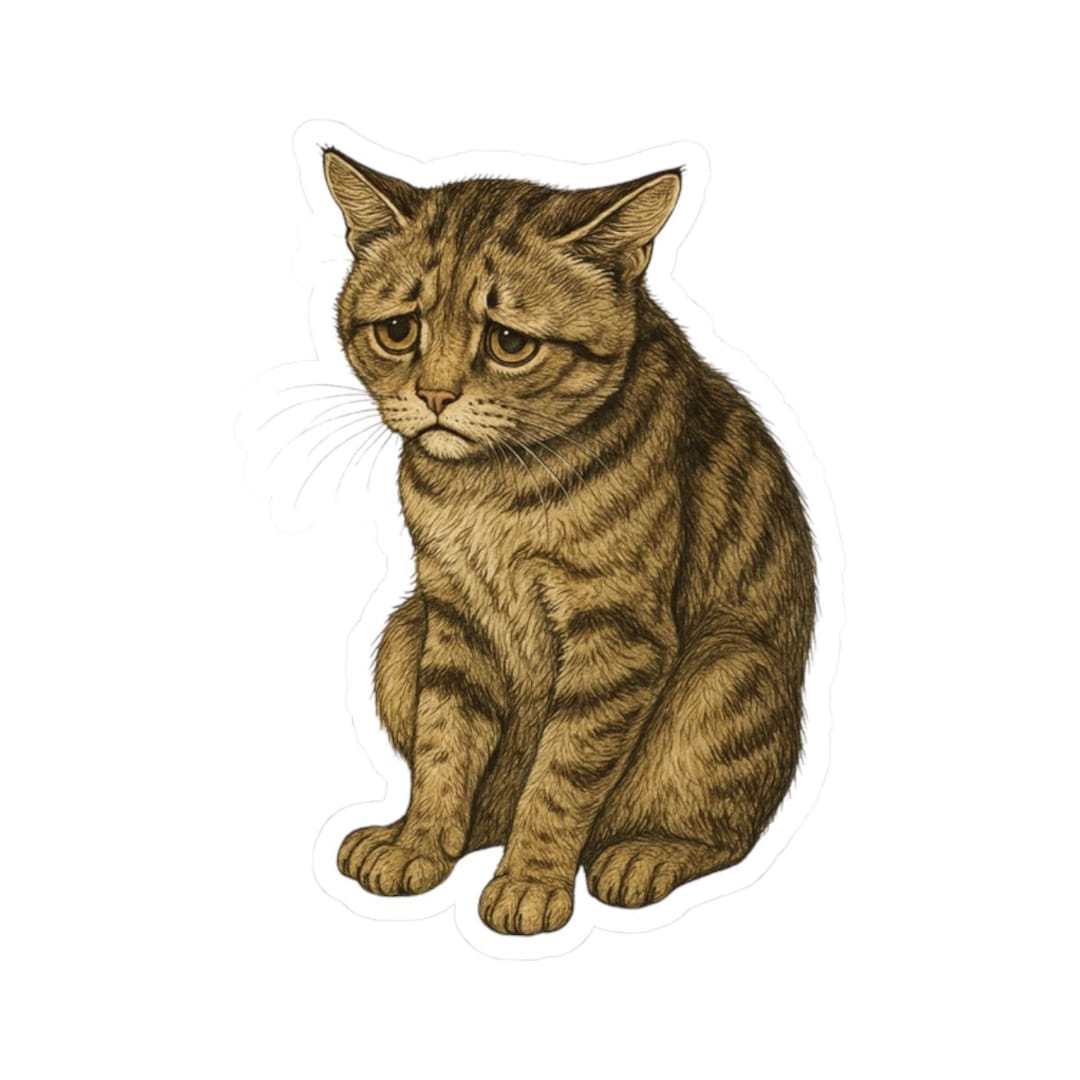Sad Tabby Cat Pen and Ink Illustration Cat Sticker | Cute Funny Laptop ...