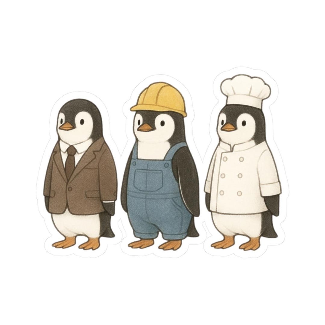 Adorable Penguin Trio in Costumes Cartoon Art Animal Sticker | Cute ...