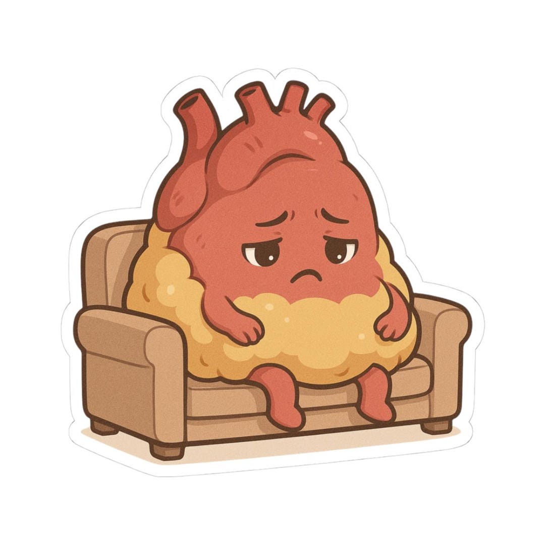 Sad Cartoon Heart on Couch Anatomy Art Sticker | Biopunk Ambience ...
