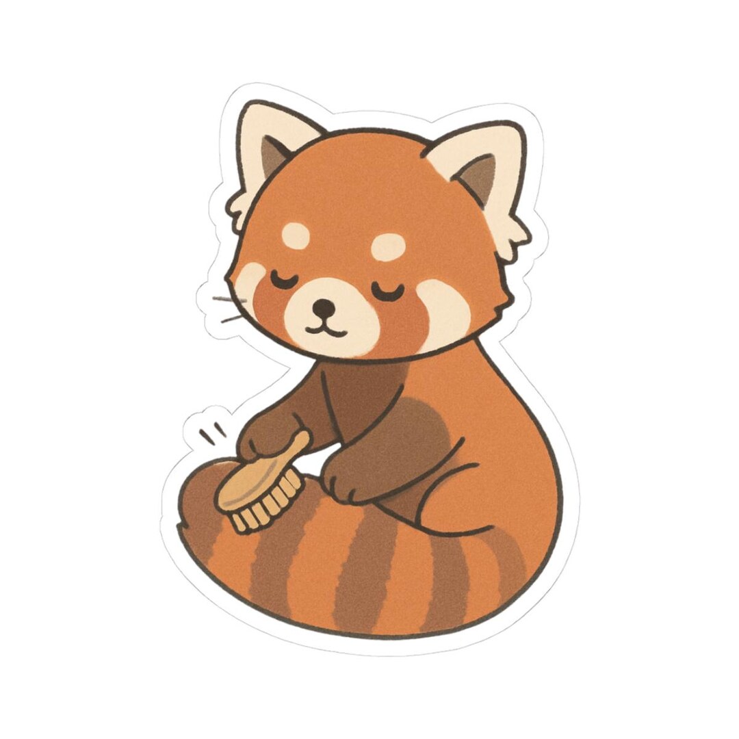 Cartoon Red Panda Brushing Tail Kawaii Animal Sticker | Biopunk ...