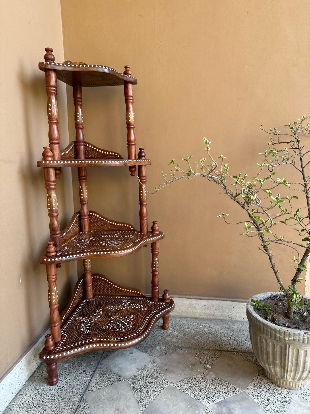Wooden Corner Stand/shelve Decorative 4 Tier Rack Stand Embossed ...