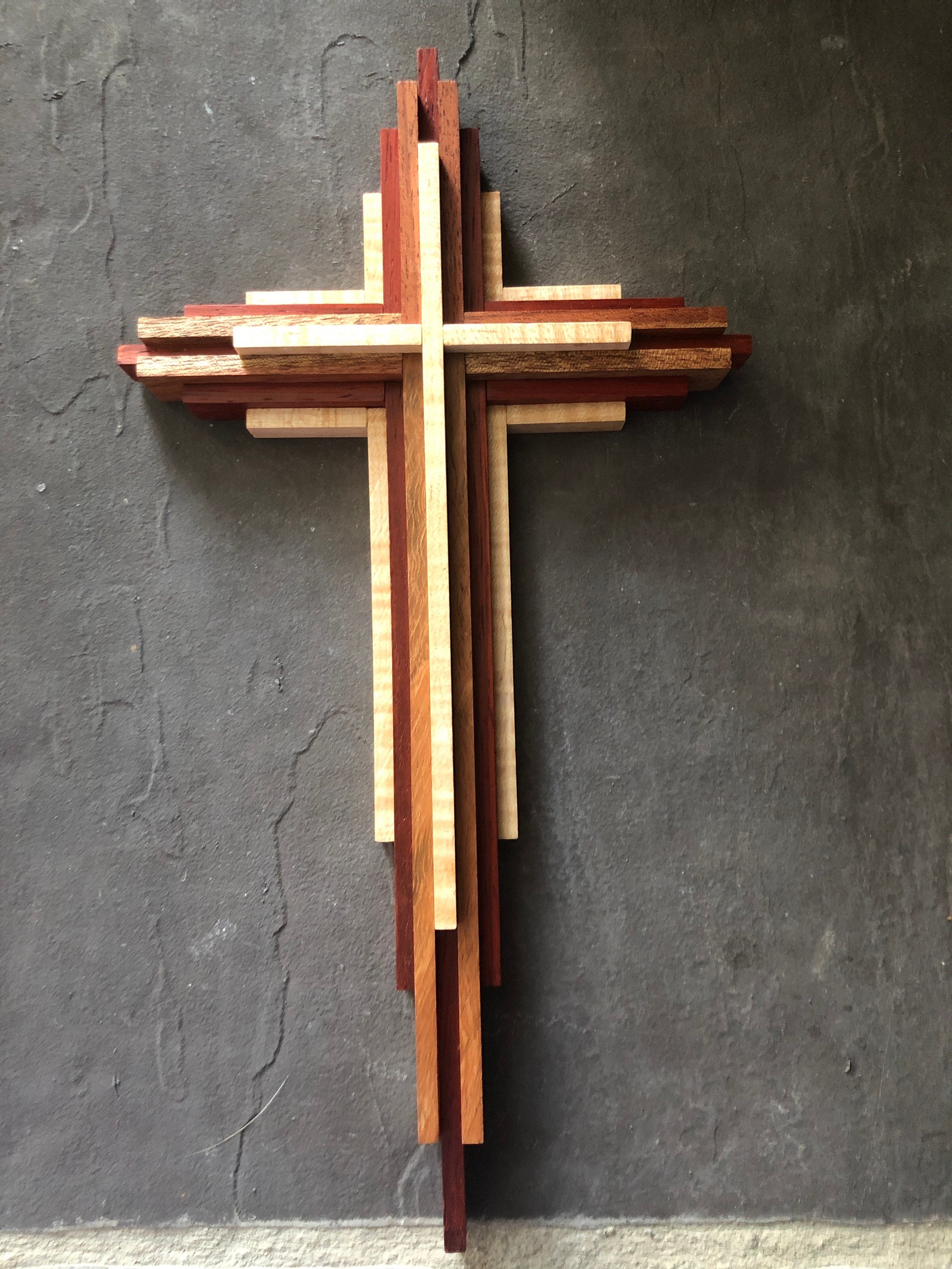 Wooden Hanging Cross With Inlay - Etsy