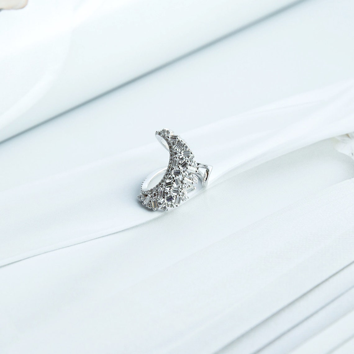 Moon Shape Design Ring With Baguette Cut Stone Setting | Etsy