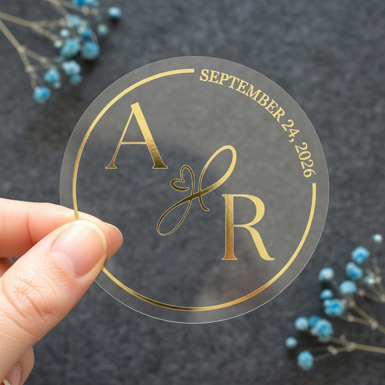 Gold Foil Wedding Stickers | Personalized Initials Labels | Custom ...