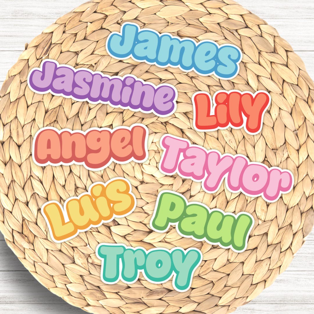 Retro Custom Name Stickers ~ Colorful Labels for Tumblers, Laptops ...