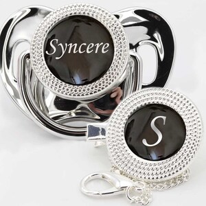 Metallic & Silver-black Custom Pacifier With Personalized - Etsy
