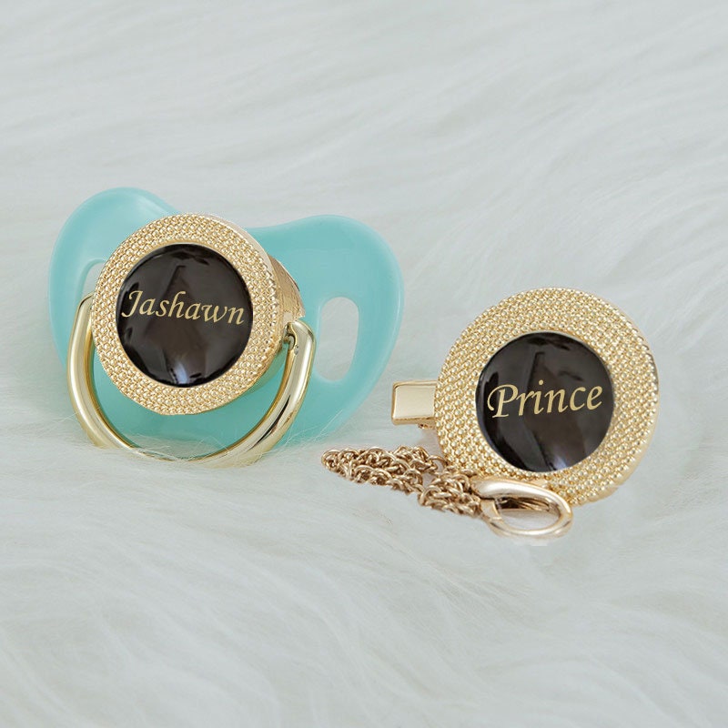 Black & Gold Custom Pacifier with Personalized baby's name | Etsy