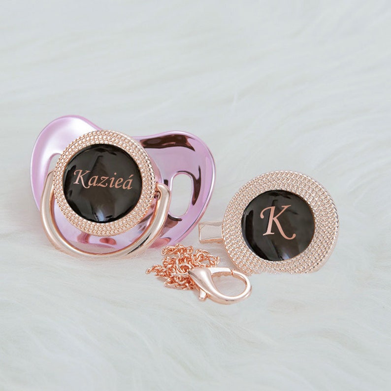 Black & Rose Gold Custom Pacifier With Personalized Baby's - Etsy UK
