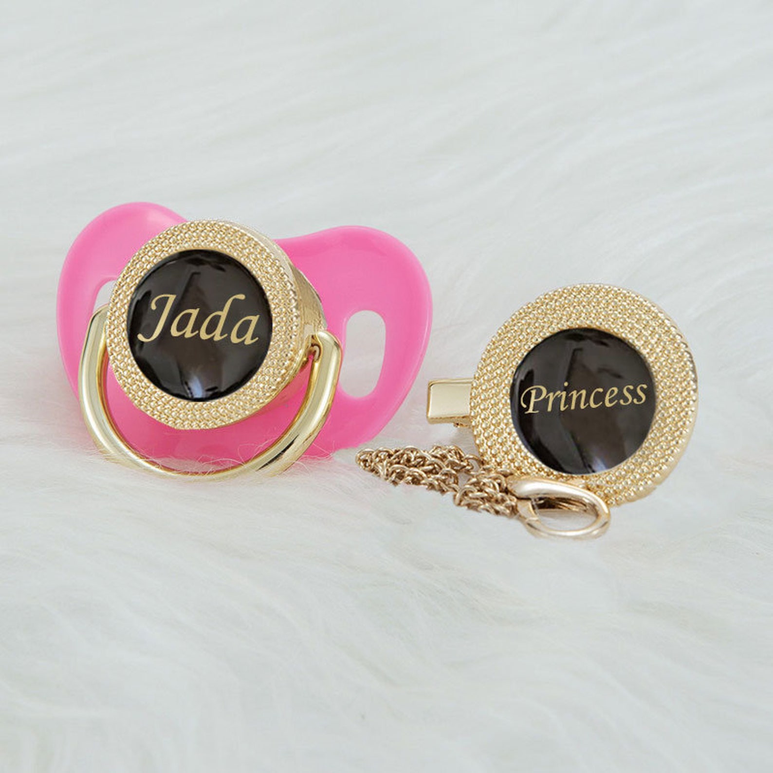 Black & Gold Custom Pacifier With Personalized Baby's Name - Etsy
