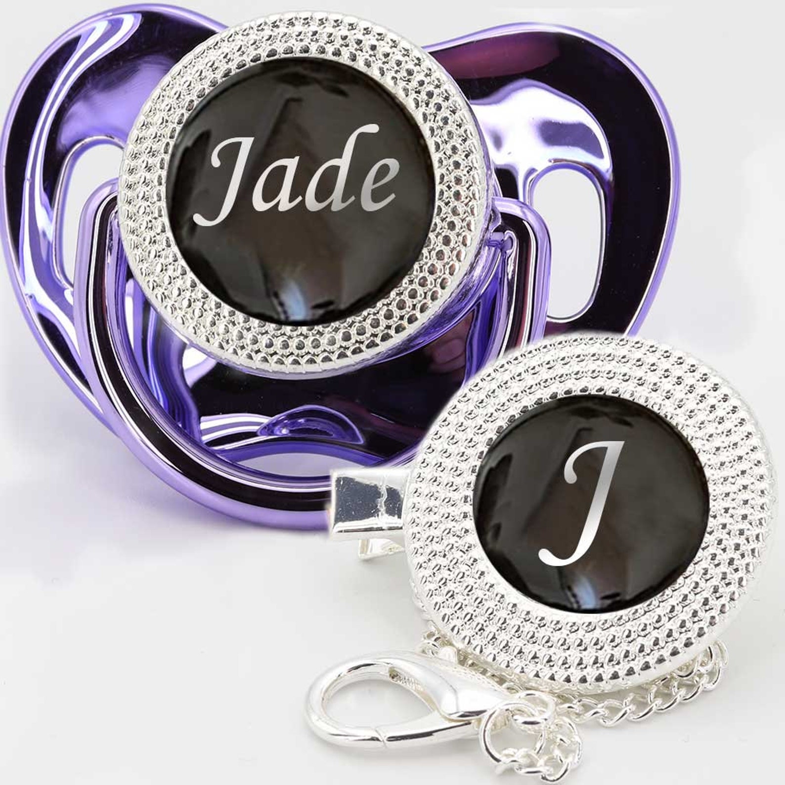 Metallic & Silver-black Custom Pacifier With Personalized - Etsy