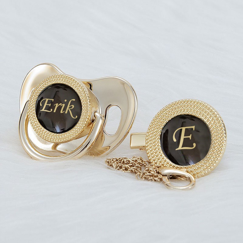 Black & Gold Custom Pacifier with Personalized baby's name | Etsy
