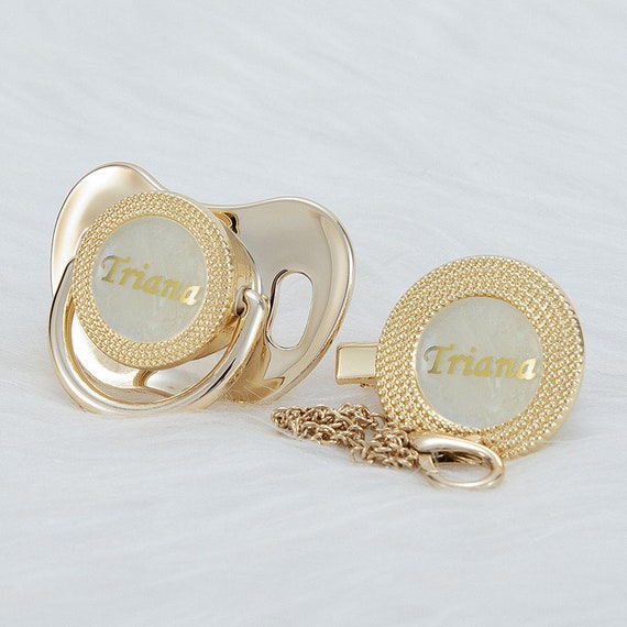 Pearl & Gold Custom Pacifier With Personalized Baby's Name - Etsy