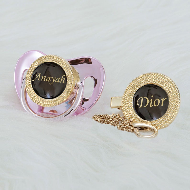 Black & Gold Custom Pacifier With Personalized Baby's Name - Etsy
