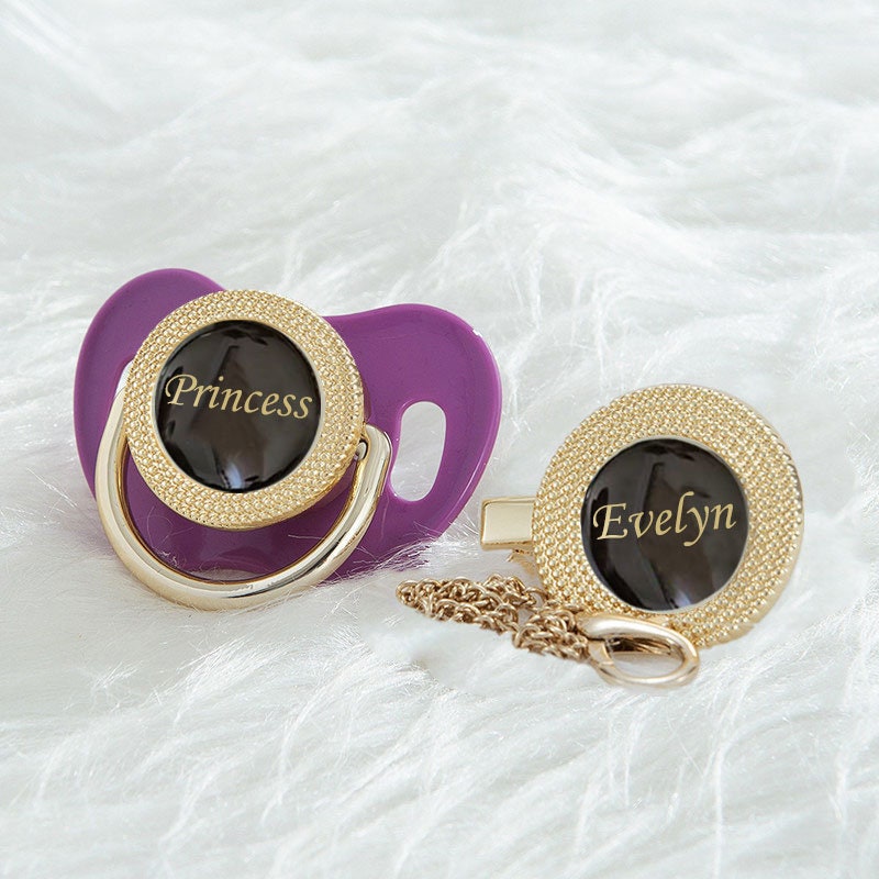 Black & Gold Custom Pacifier with Personalized baby's name | Etsy