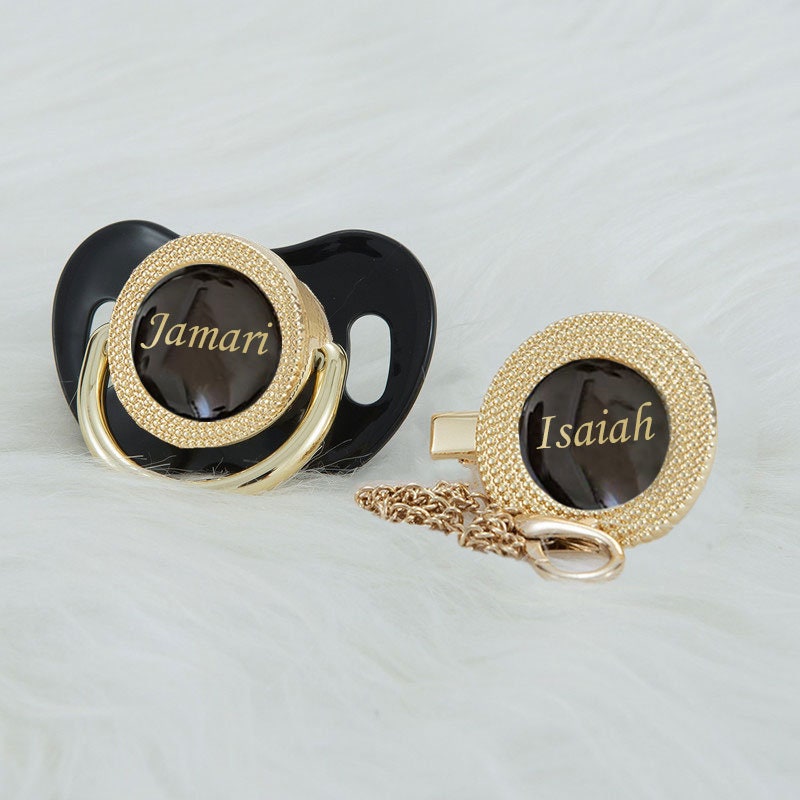 Black & Gold Custom Pacifier with Personalized baby's name | Etsy