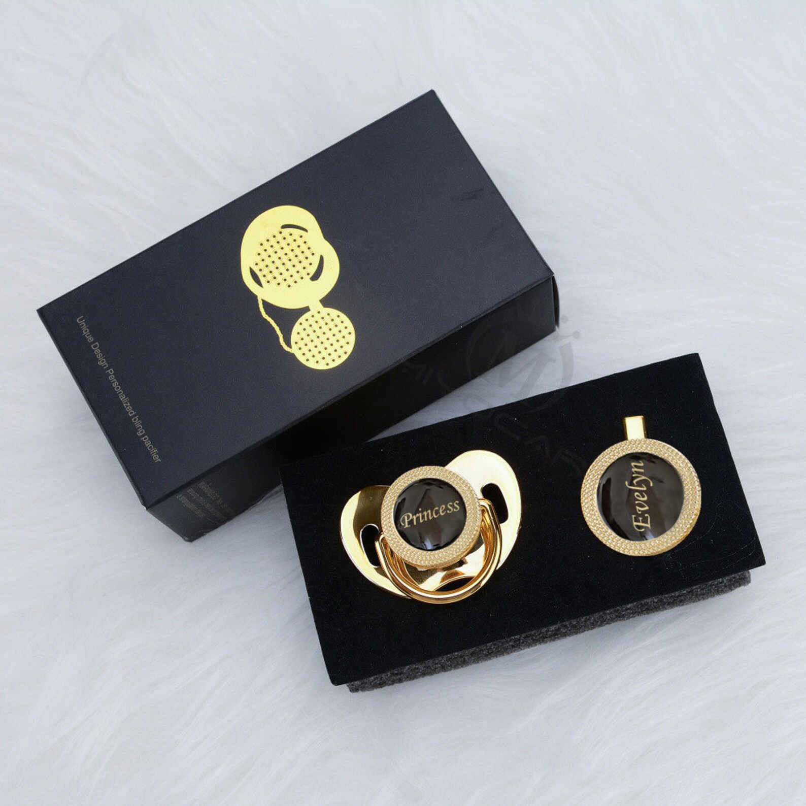 Black & Gold Custom Pacifier With Personalized Baby's Name - Etsy