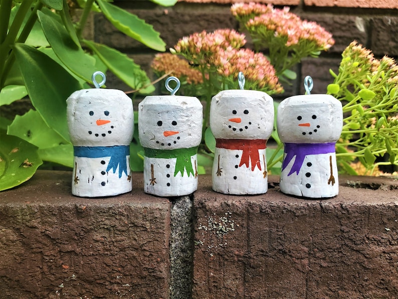 4 Snowmen Champagne Style Cork Ornaments With Scarves - Etsy