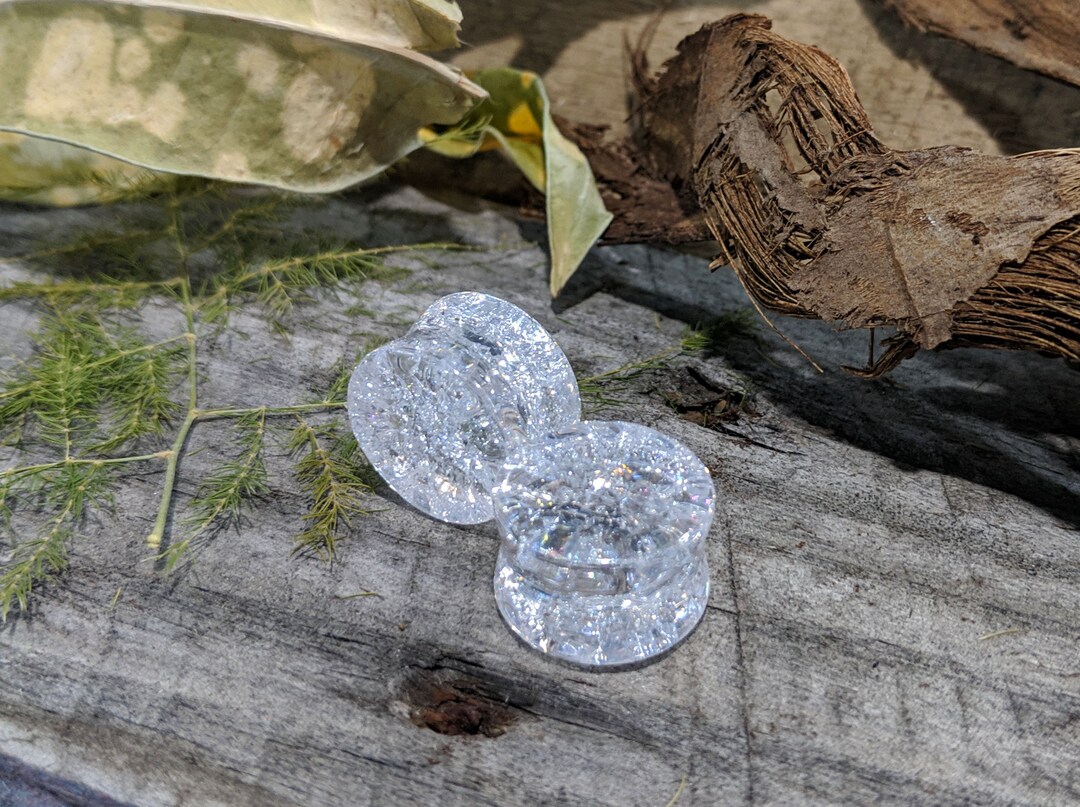 Clear Shattered Glass Double Flared Plugs pair 6mm 2G 8mm 0G 10mm 00G ...